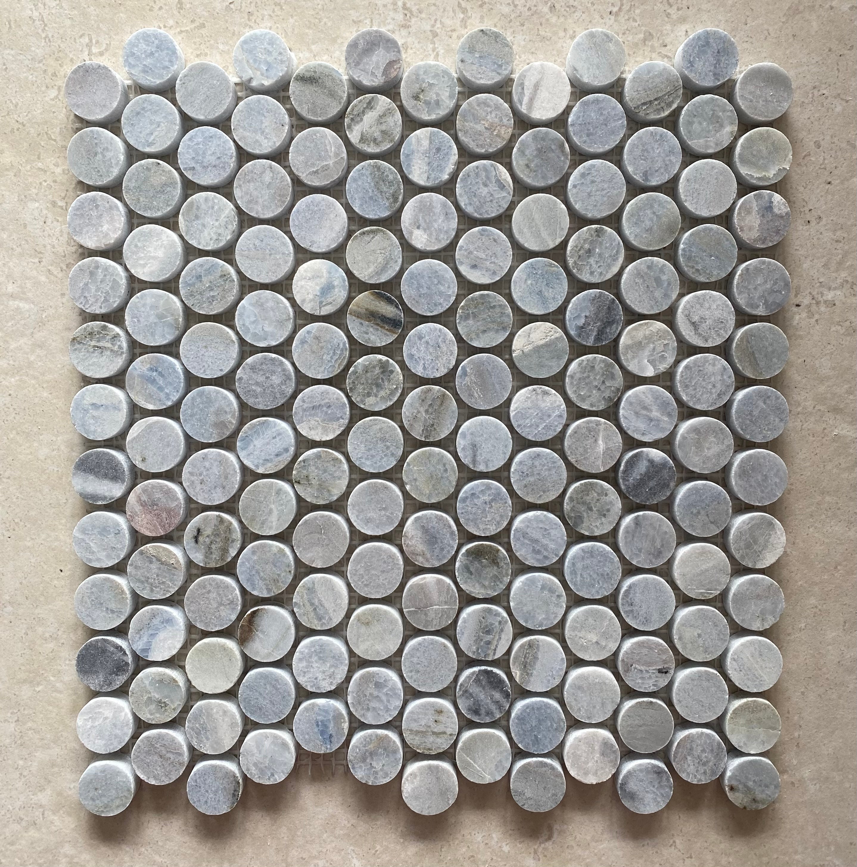 Nestos Blue Penny Round Honed Mosaic – MILLER STONE & CO